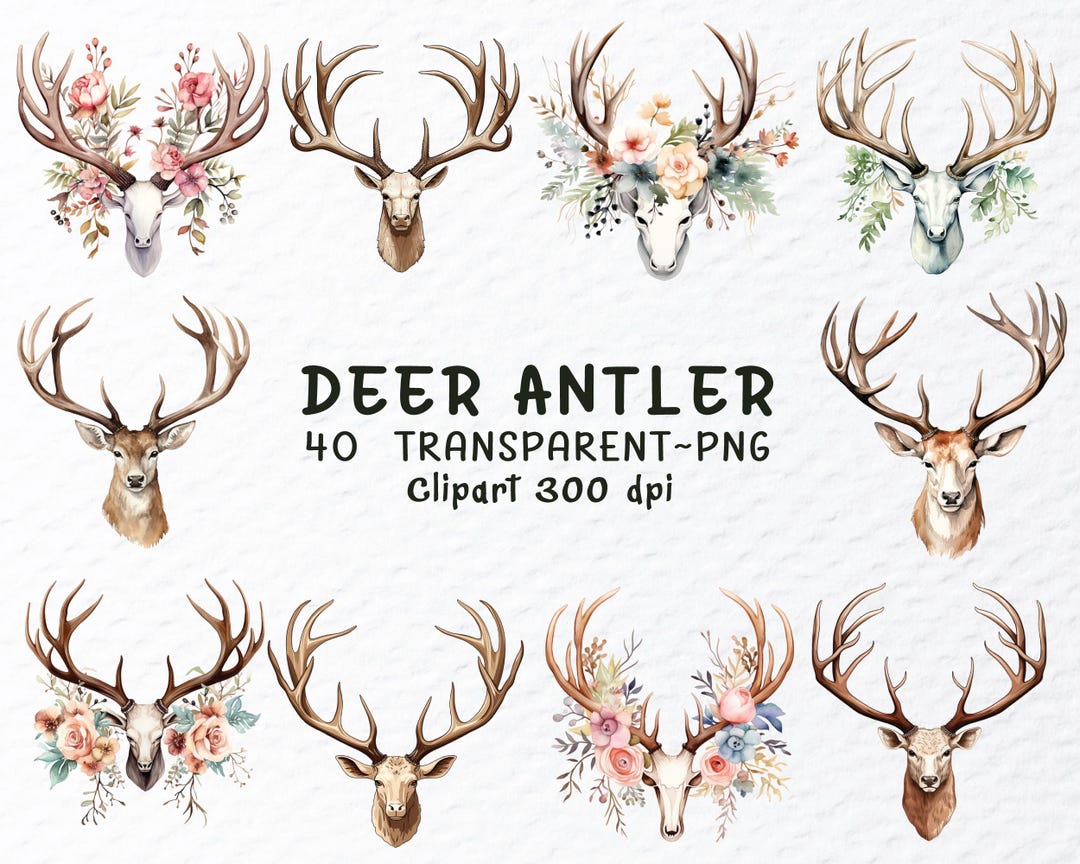 Deer Antlers Clipart, Watercolor Deer Antlers Png, Floral Antlers Clip ...