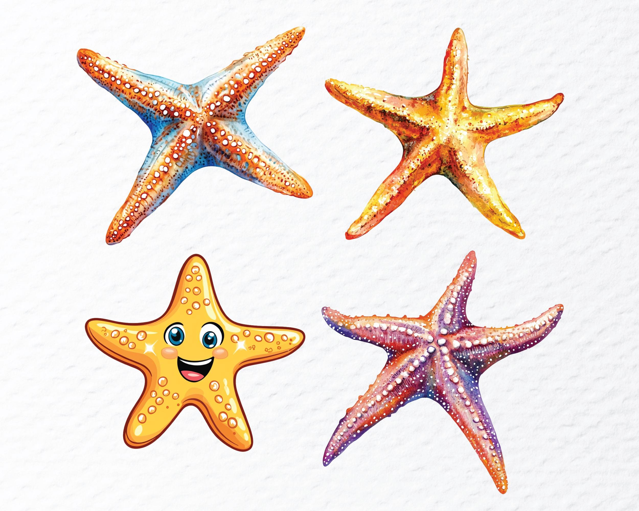 Watercolor Starfish Clipart Bundle: Under the Sea Png Files (digital ...