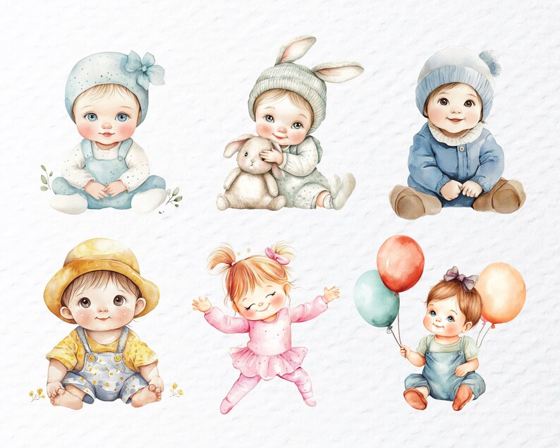 Watercolor Cute Baby Png Clipart Bundle | Cute Baby Png Files, Baby ...