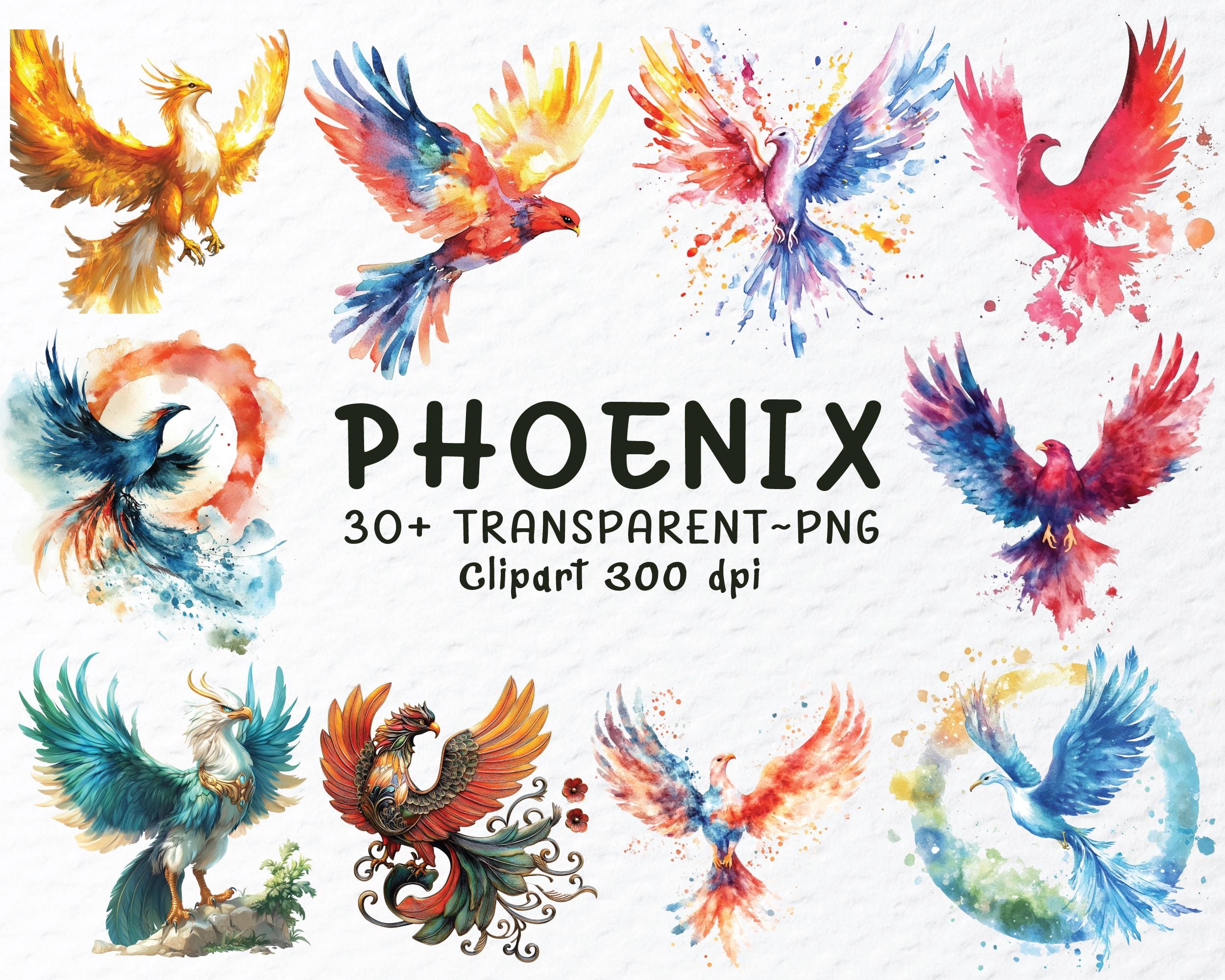 Phoenix Png Clipart Bundle | Watercolor Phoenix Png Files | Phoenix ...