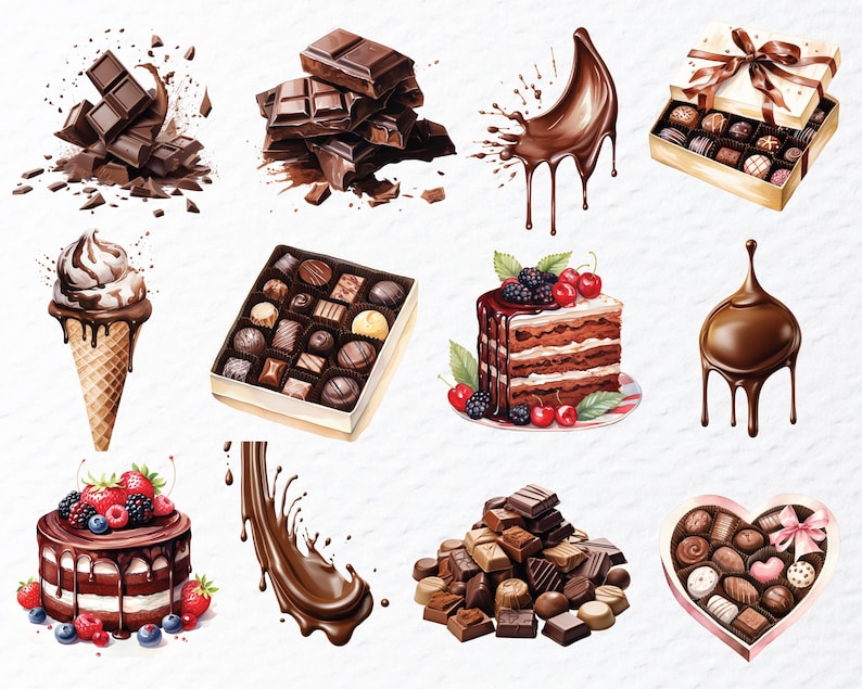 Watercolor Chocolate Clipart Bundle: Melted Chocolate PNG Files ...