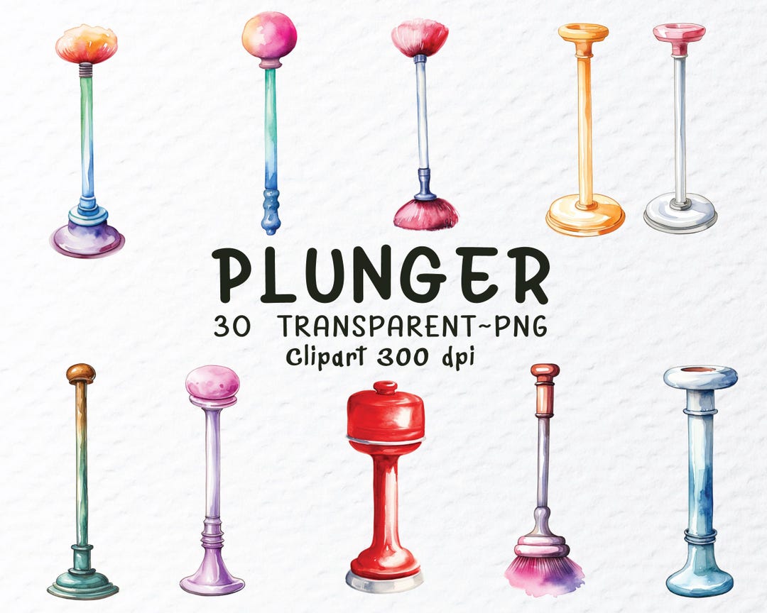 Watercolor Plunger Clipart Bundle: Transparent PNG Files (digital ...