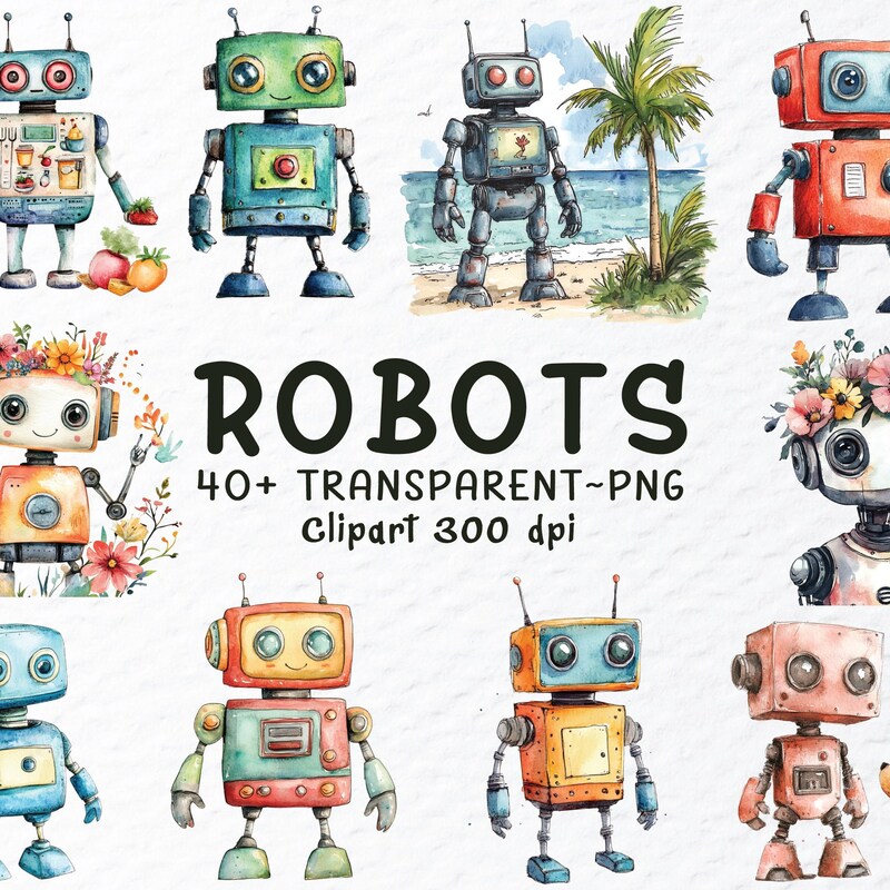 Cute Robot Clipart - Etsy