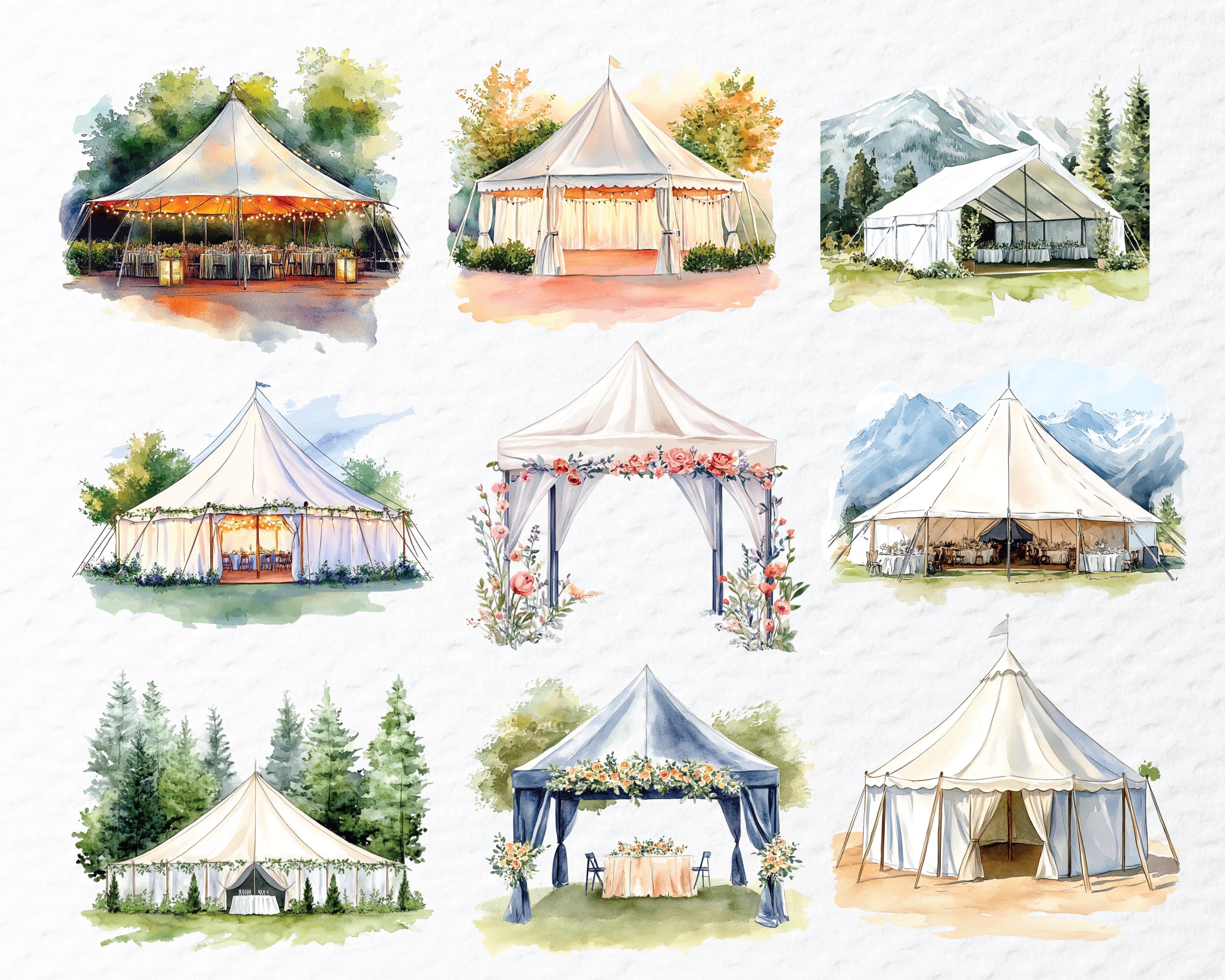 Watercolor Event Tent Clipart Bundle: Outdoor Wedding PNG Files ...