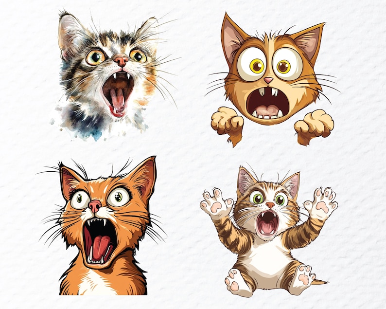 Scared Cat Png Clipart Bundle | Watercolor Scared Cat Png Files ...