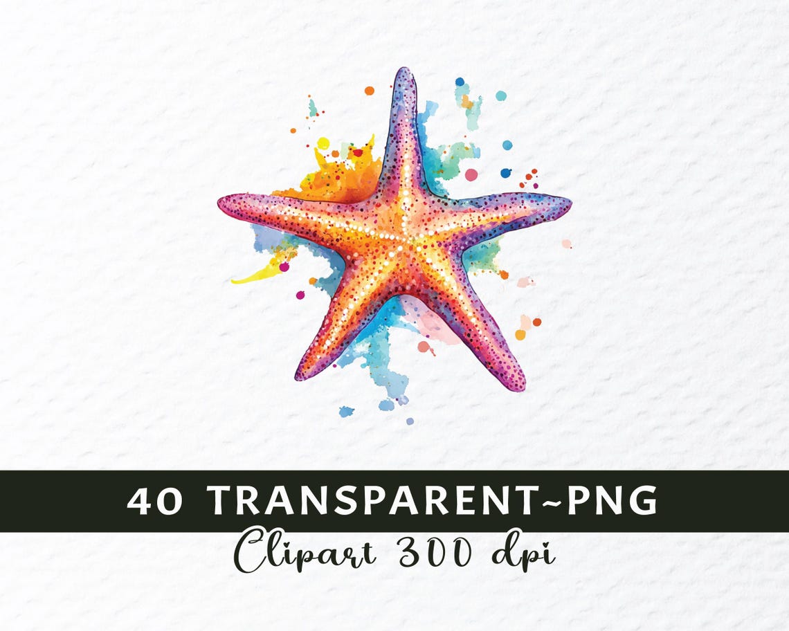 Watercolor Starfish Clipart Bundle: Under the Sea Png Files (digital ...