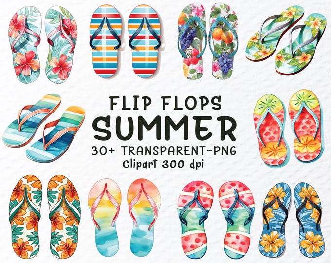 Summer Flip Flops Clipart Bundle, Summer Shoes, Beach Shoes Png, Summer ...
