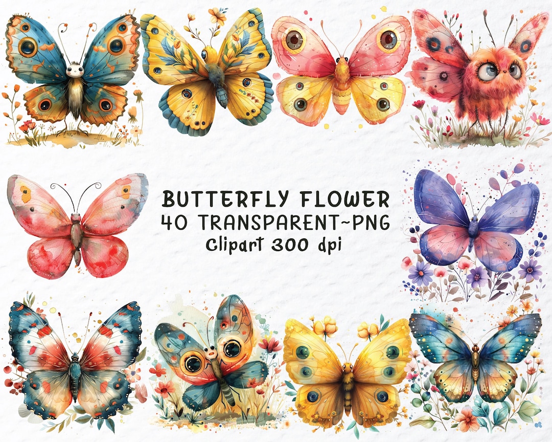 Butterfly Flower PNG Clipart Bundle, Floral Butterfly, Spring Nature ...