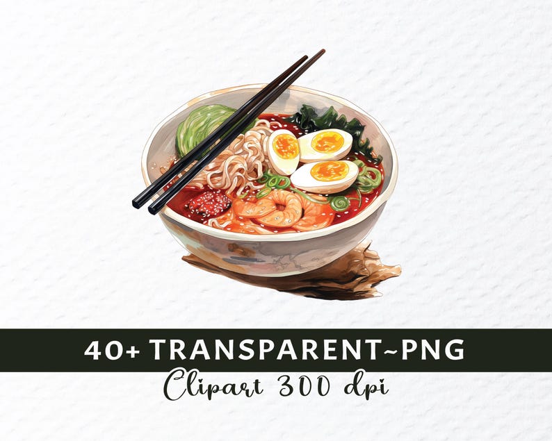Watercolor Ramen Clipart Bundle: Japanese Food PNG Files (digital ...
