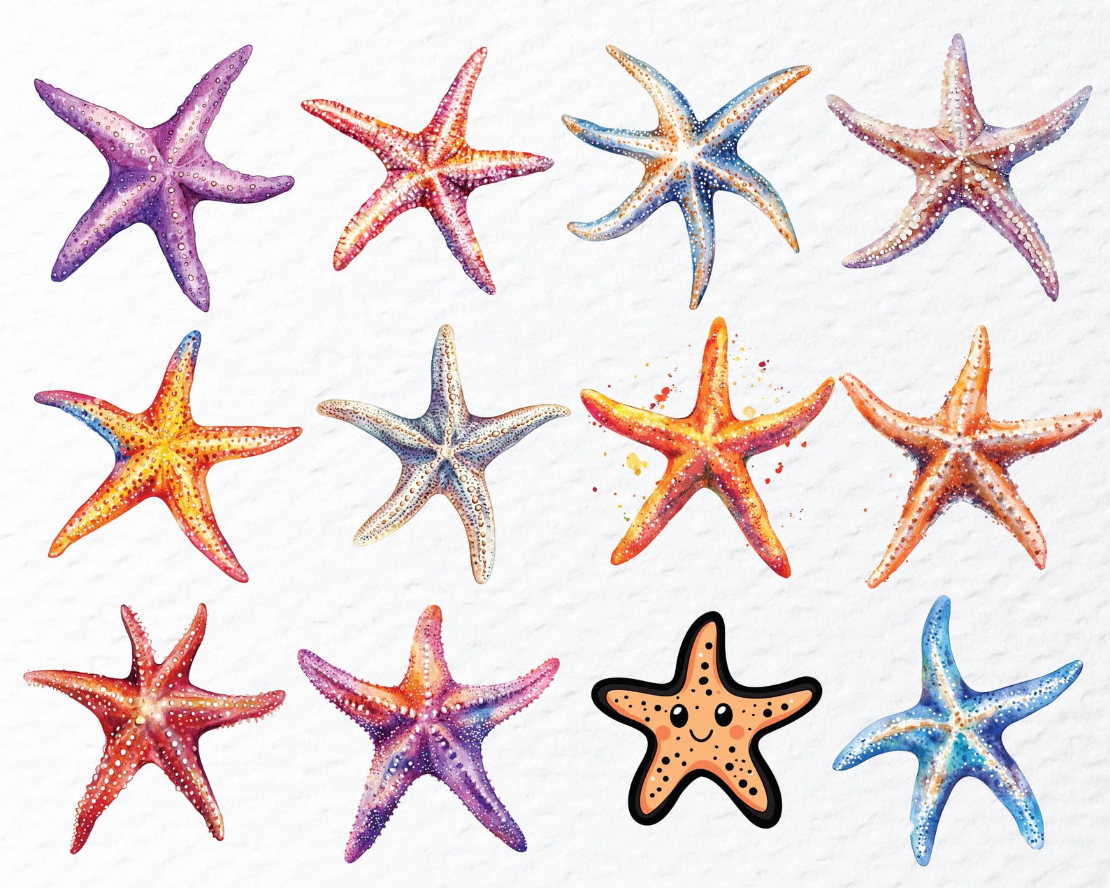 Watercolor Starfish Clipart Bundle: Under the Sea Png Files (digital ...