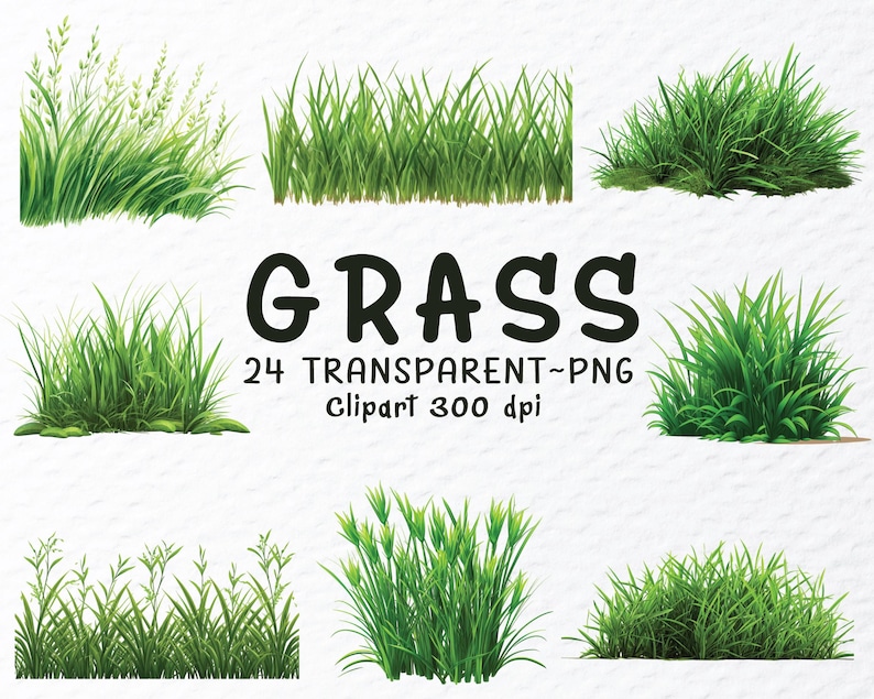 Grass Png Clipart Bundle, Watercolor Grass Png File, Decal Transparent ...
