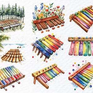 Watercolor Marimba PNG Clipart Bundle: Musical Instrument Decal ...