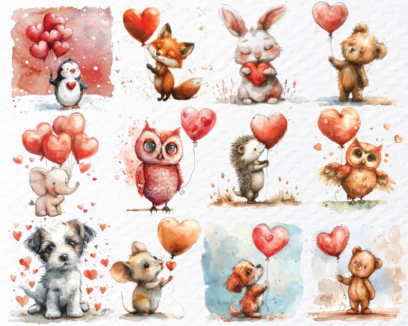 Animals Valentine PNG Clipart Bundle, Animal Love, Romantic Heart ...