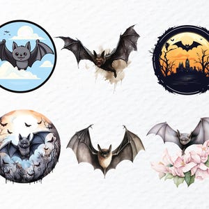 Watercolor Bat Clipart Bundle: Spooky Halloween PNG Files (1024x1024px ...