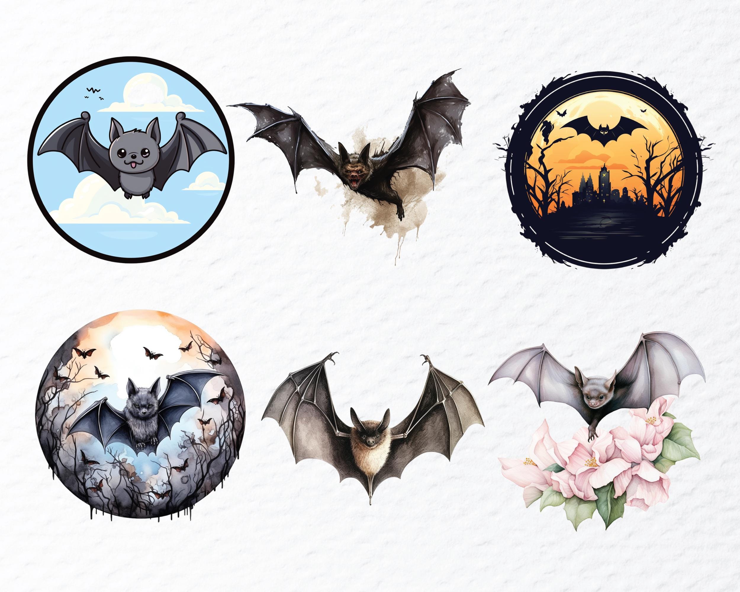 Watercolor Bat Clipart Bundle: Spooky Halloween PNG Files (1024x1024px ...