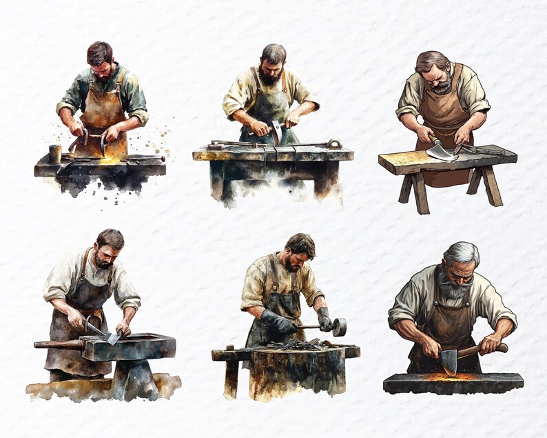 Blacksmith Png Clipart Bundle, Watercolor Blacksmith Png Files, Metal ...