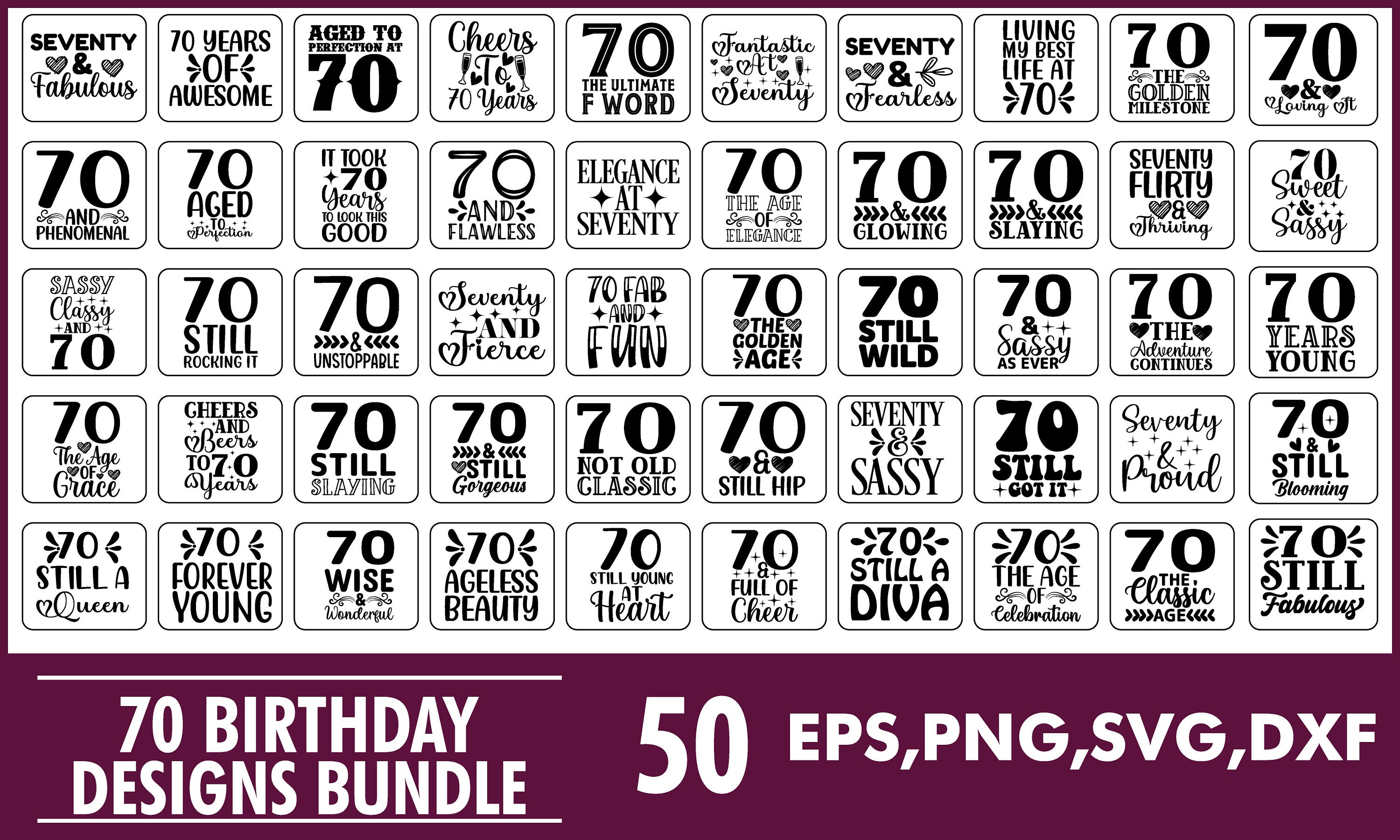 70th Birthday SVG Designs Bundle Women and Men, 70th Birthday PNG Files ...