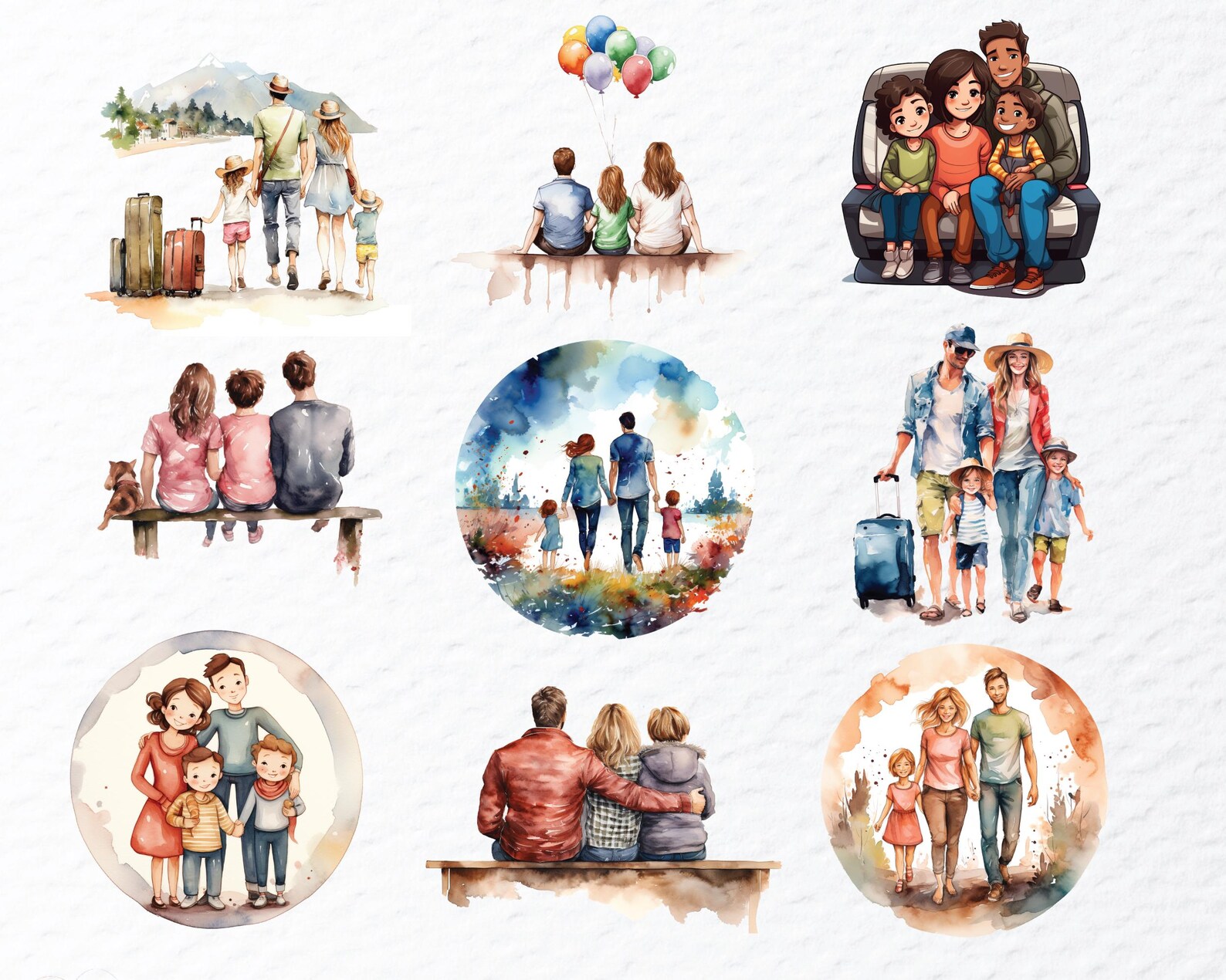 Watercolor Family Clipart Bundle: Transparent PNG Files (1024x1024px ...