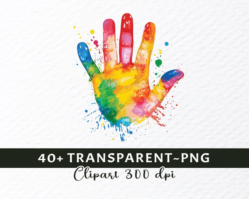 Handprint Png Clipart Bundle, Watercolor Handprint Png Files, Painted ...