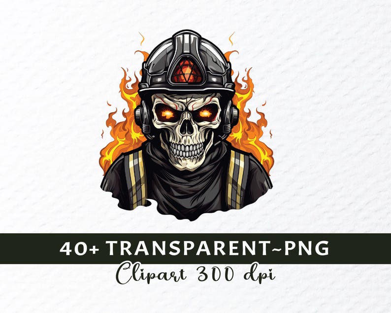 Skeleton Firefighter Clipart Bundle, Fireman Skull PNG, Gothic Hero ...