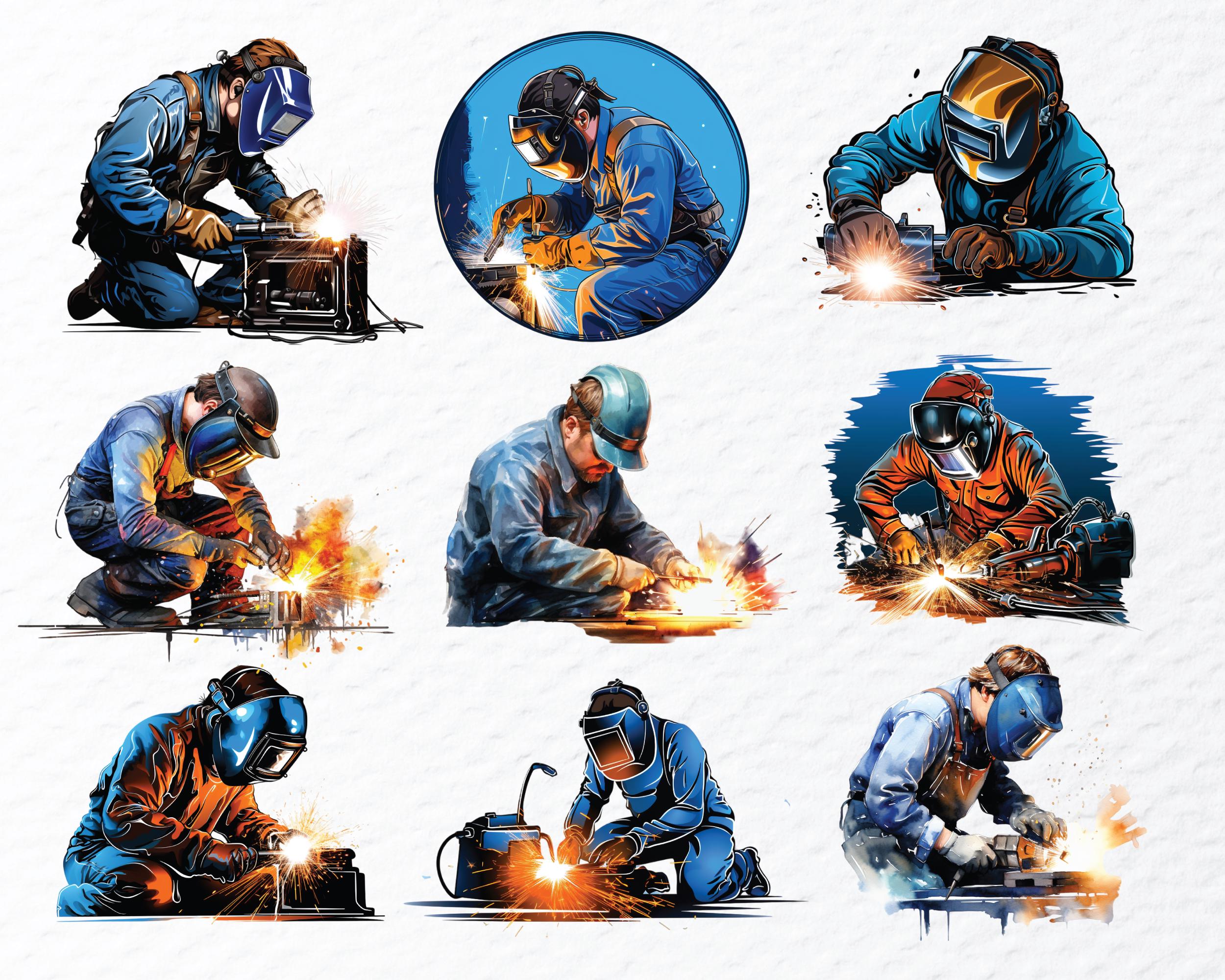 Watercolor Welder Clipart PNG Bundle: Iron Worker, Welding Decal ...