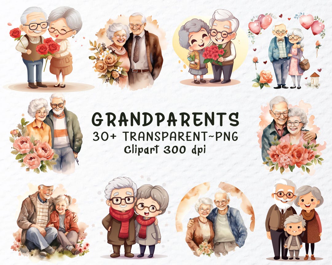 Grandparents Clipart Png Bundle, Watercolor Grandparents Png, Grandma ...