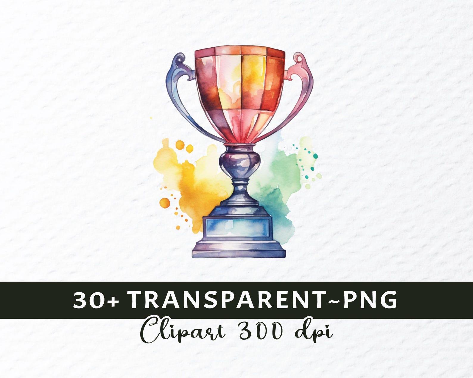 Watercolor Trophy Clipart Bundle: Golden Sports Award PNG (digital ...