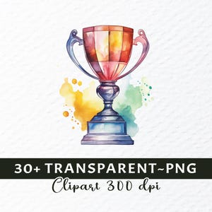 Watercolor Trophy Clipart Bundle: Golden Sports Award PNG (digital ...