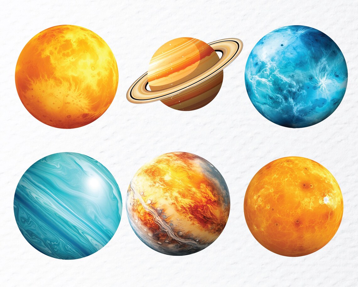 Watercolor Solar System Clipart Bundle: Planet PNG Files (digital ...
