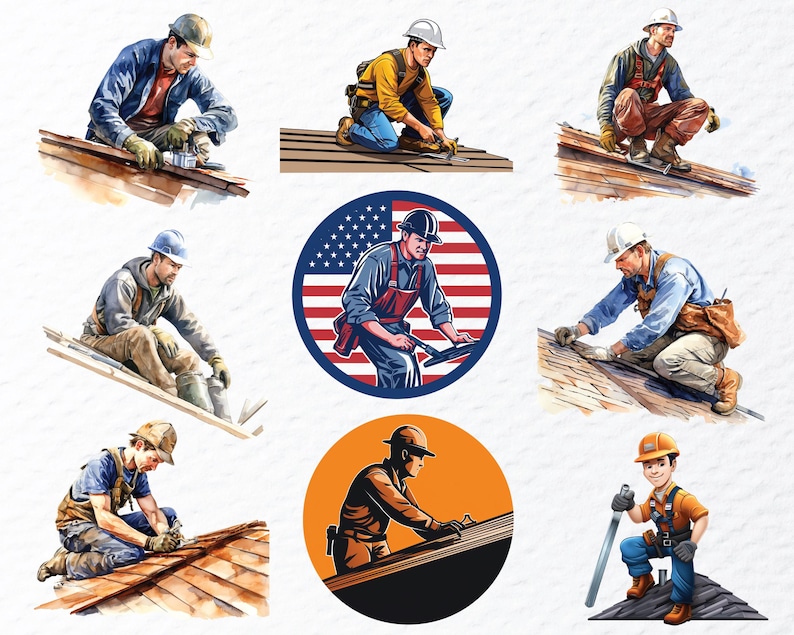 Roof Worker Png Clipart Bundle | Watercolor Roof Worker Png Files ...