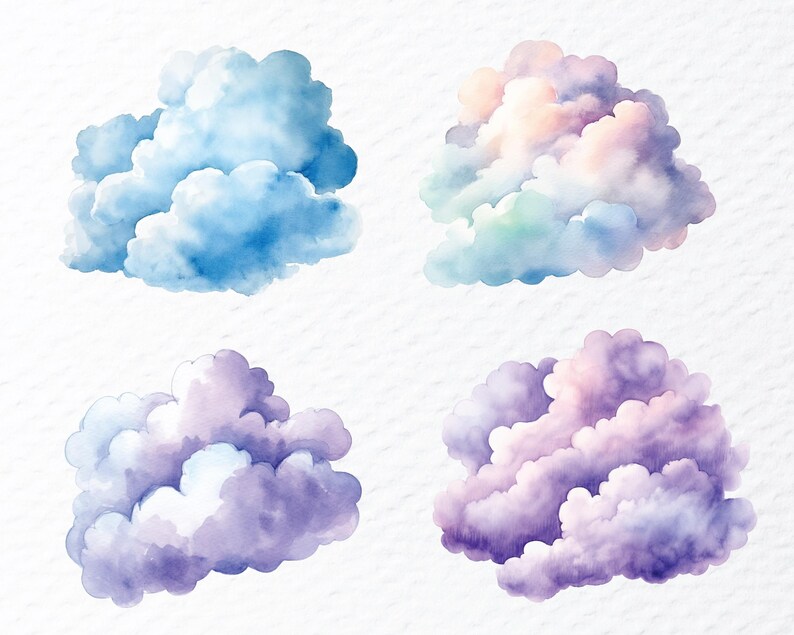 Watercolor Clouds PNG Clipart: Sky Design Bundle (digital Download) - Etsy