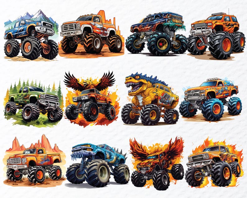 Monster Truck Png Clipart Bundle | Watercolor Monster Truck Png Files ...
