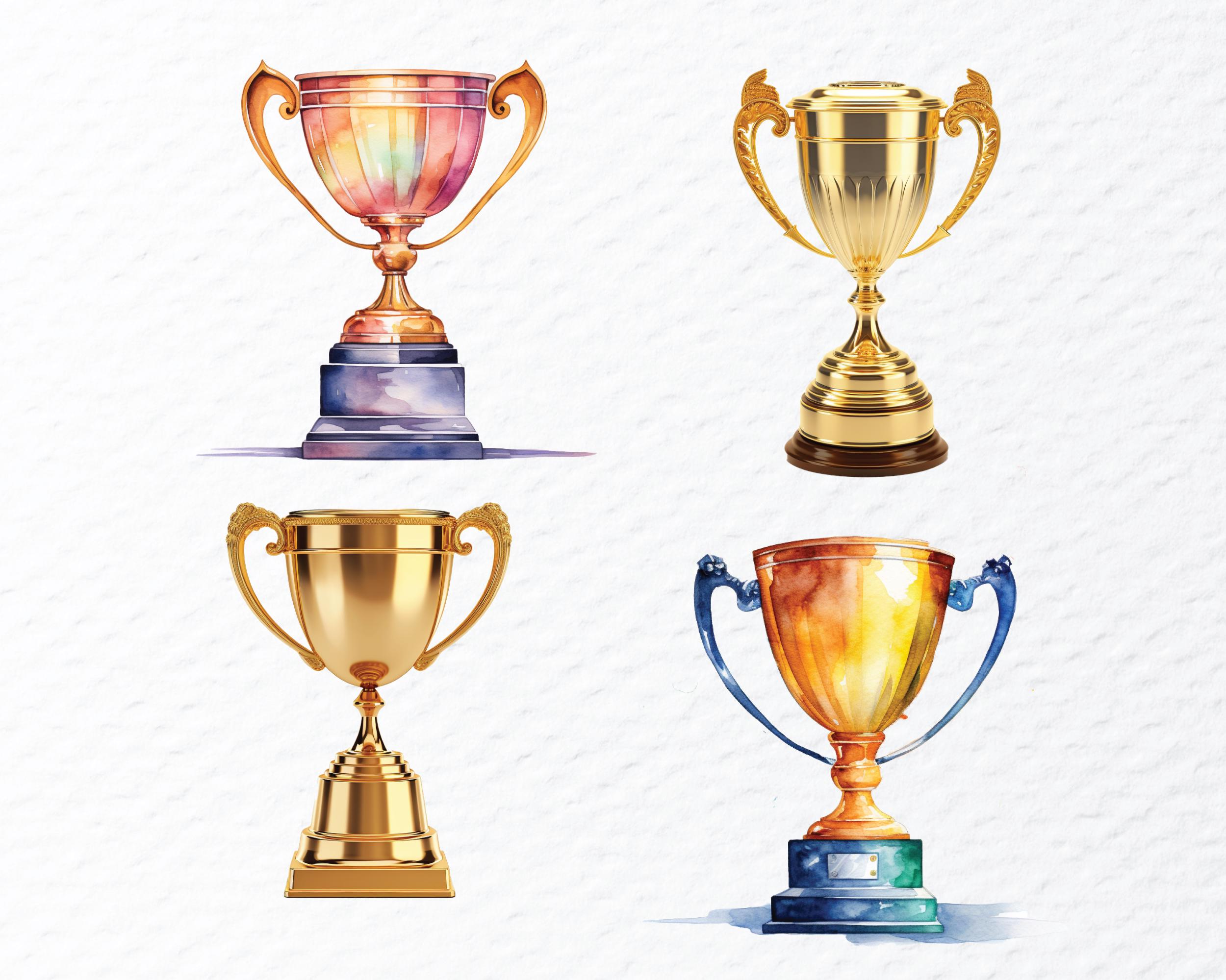 Watercolor Trophy Clipart Bundle: Golden Sports Award PNG (digital ...