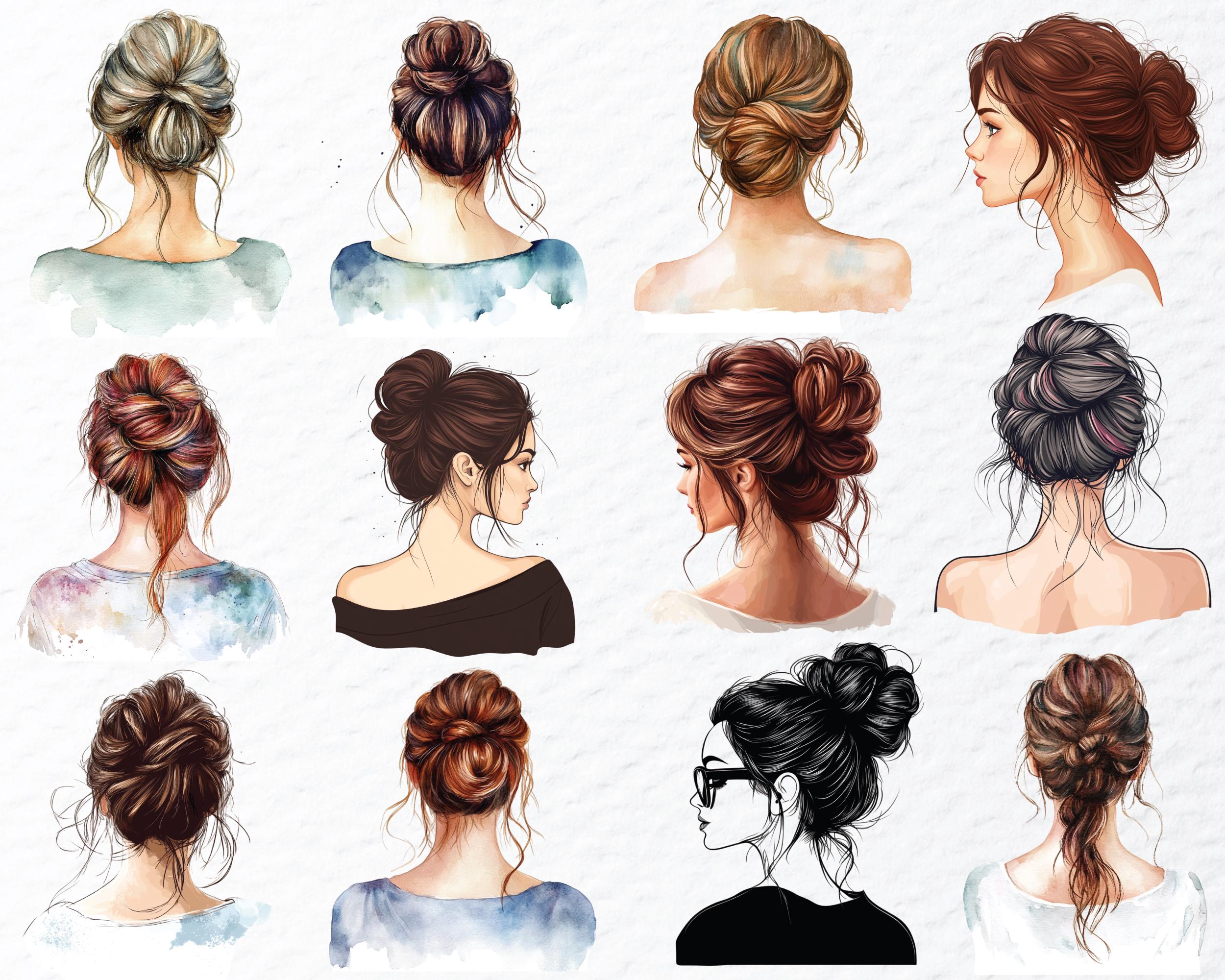Watercolor Messy Bun Clipart Bundle: Mom Life PNG Files (digital ...
