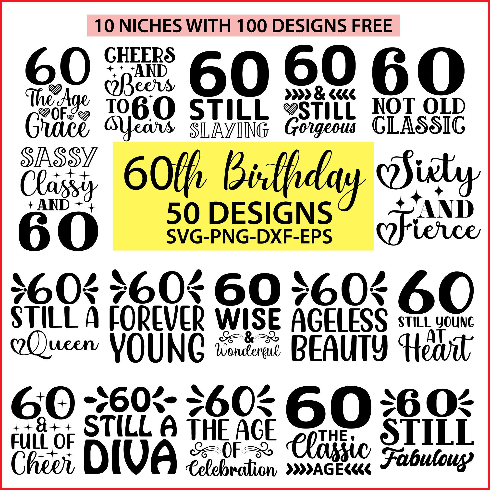 60th Birthday SVG Designs Bundle Women and Men, 60th Birthday PNG Files ...