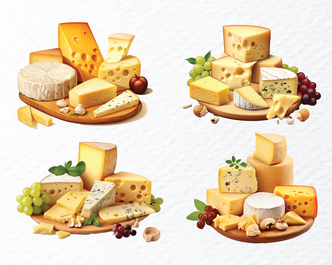 Watercolor Cheese PNG Clipart: Transparent Food Decals (digital ...