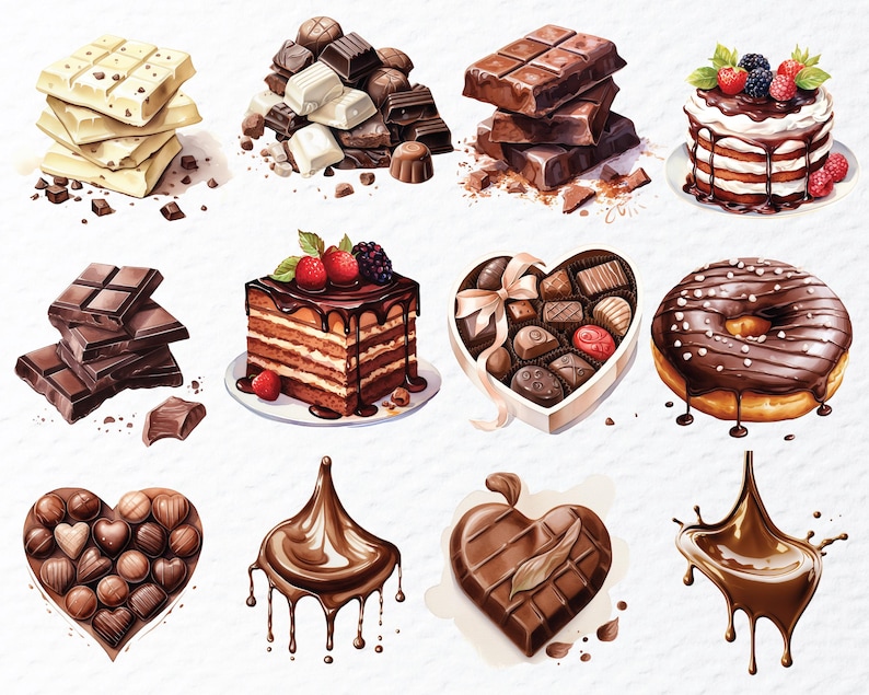 Watercolor Chocolate Clipart Bundle: Melted Chocolate PNG Files ...