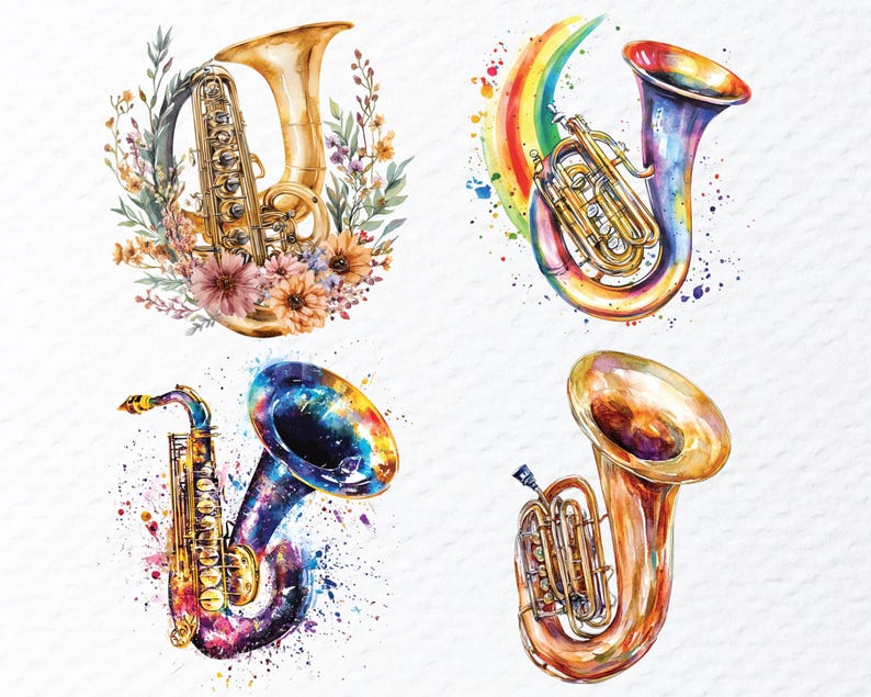 Watercolor Sousaphone Png Clipart Bundle | Sousaphone Png Files ...