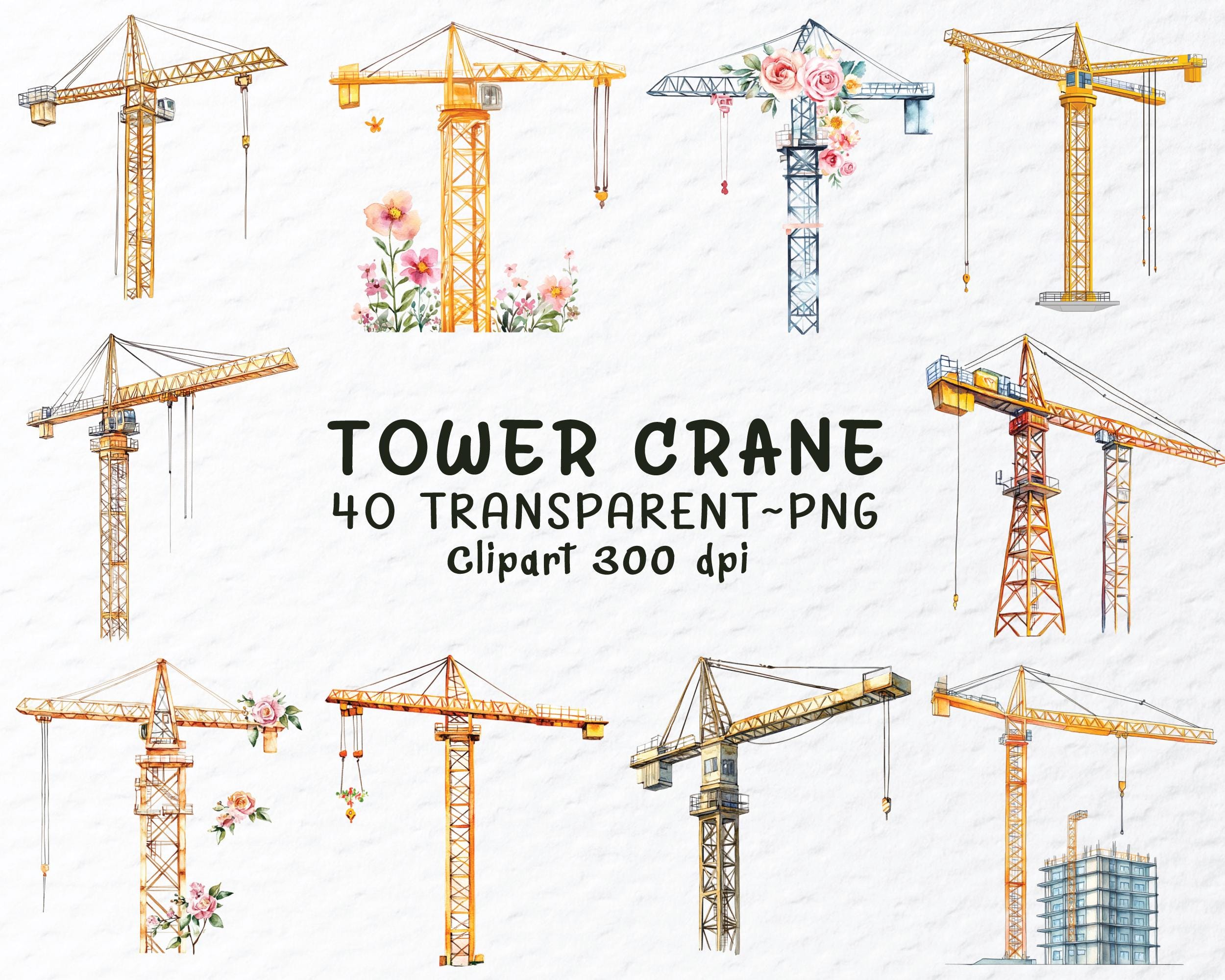 Tower Crane Png Clipart Bundle | Watercolor Tower Crane Png Files ...