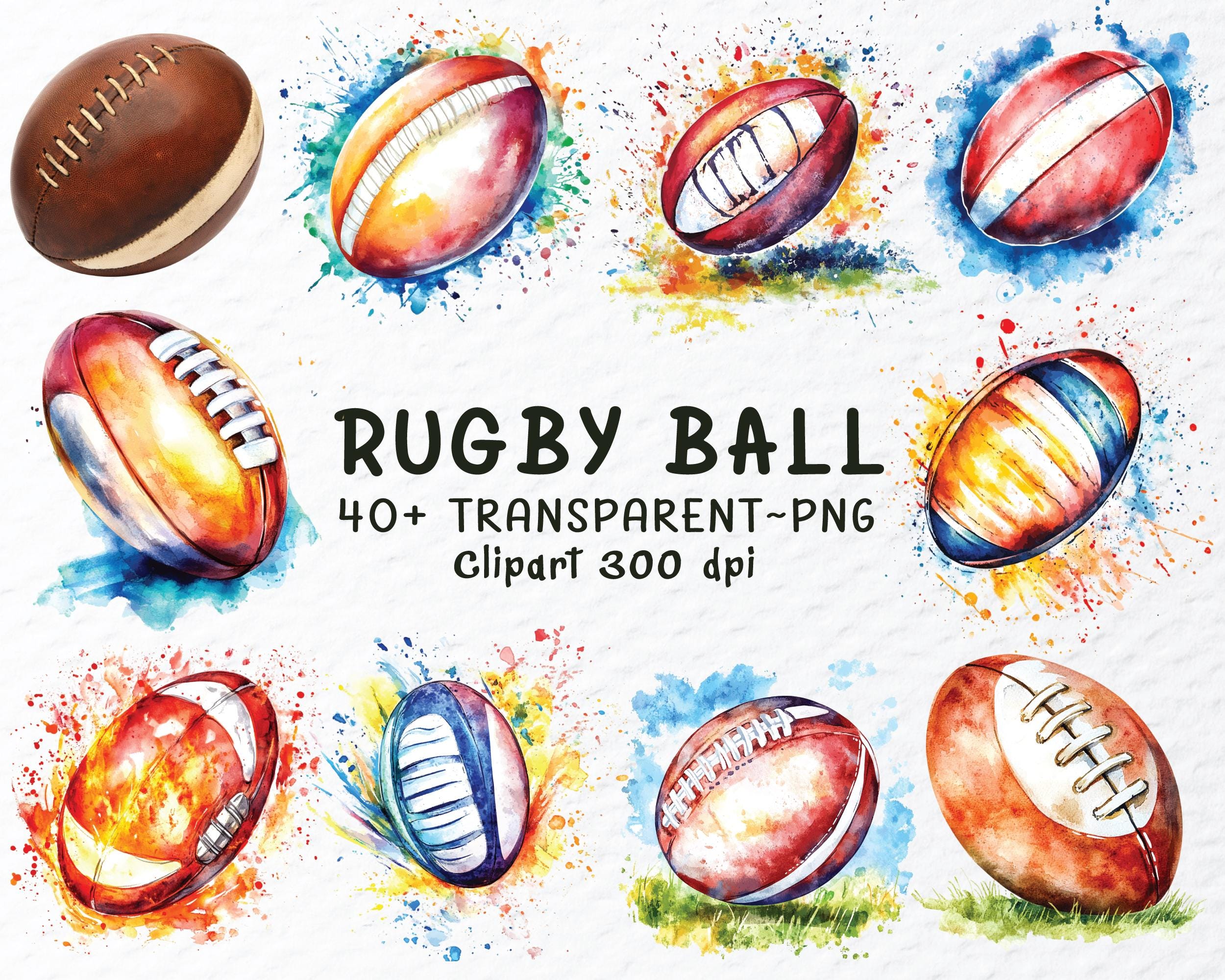 Rugby Ball Png Clipart Bundle, Watercolor Rugby Ball Png Files ...