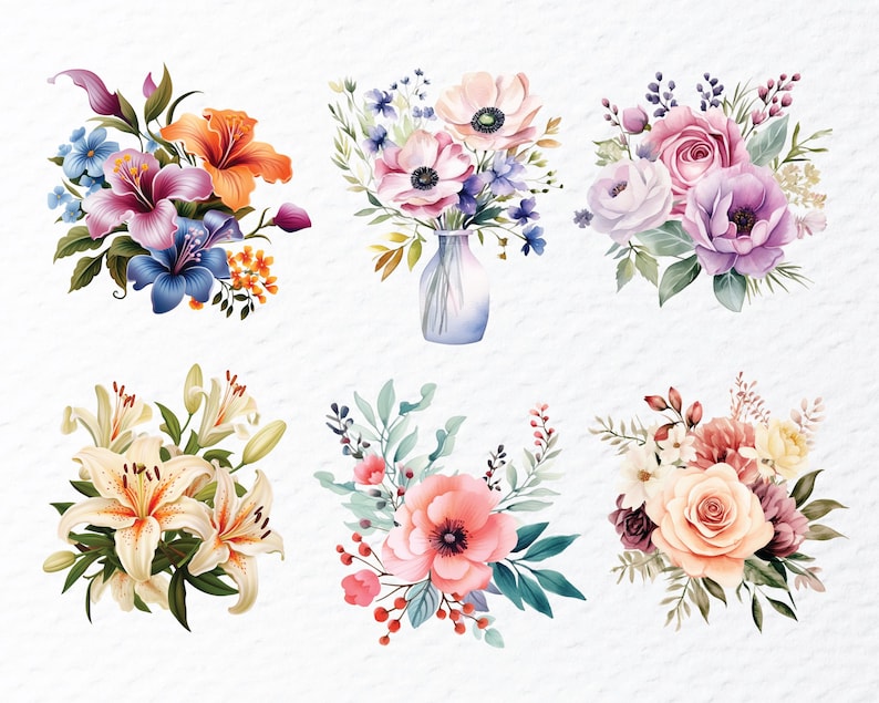 Watercolor Flower Clipart Bundle: Floral PNG Files (digital Download ...