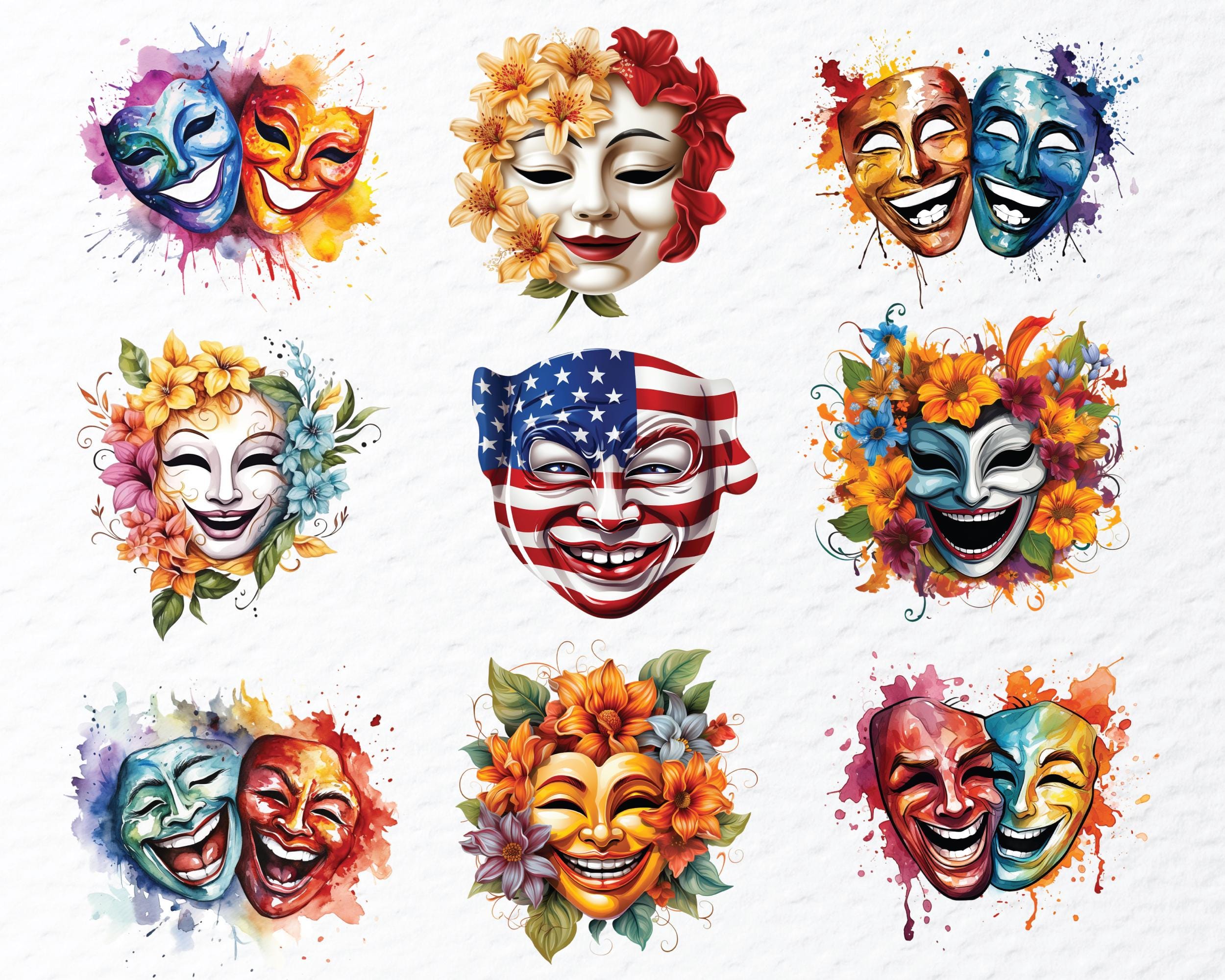 Comedy Tragedy Mask Clipart Bundle, Theater Drama PNG, Acting ...