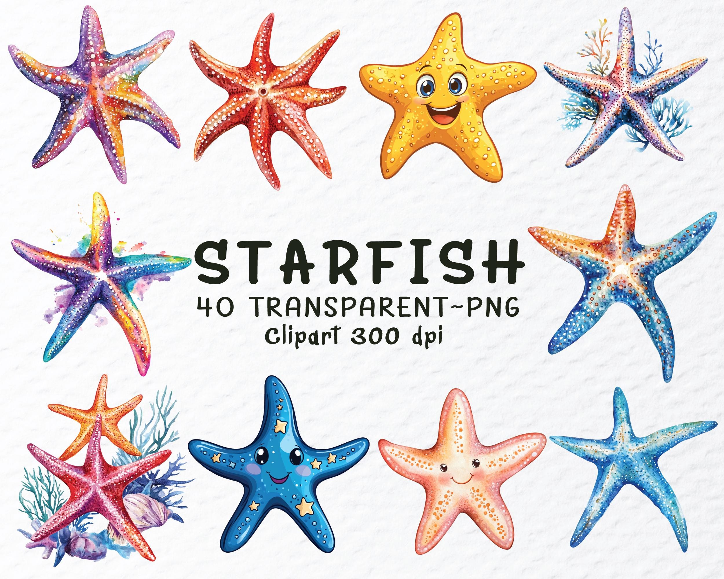 Watercolor Starfish Clipart Bundle: Under the Sea Png Files (digital ...