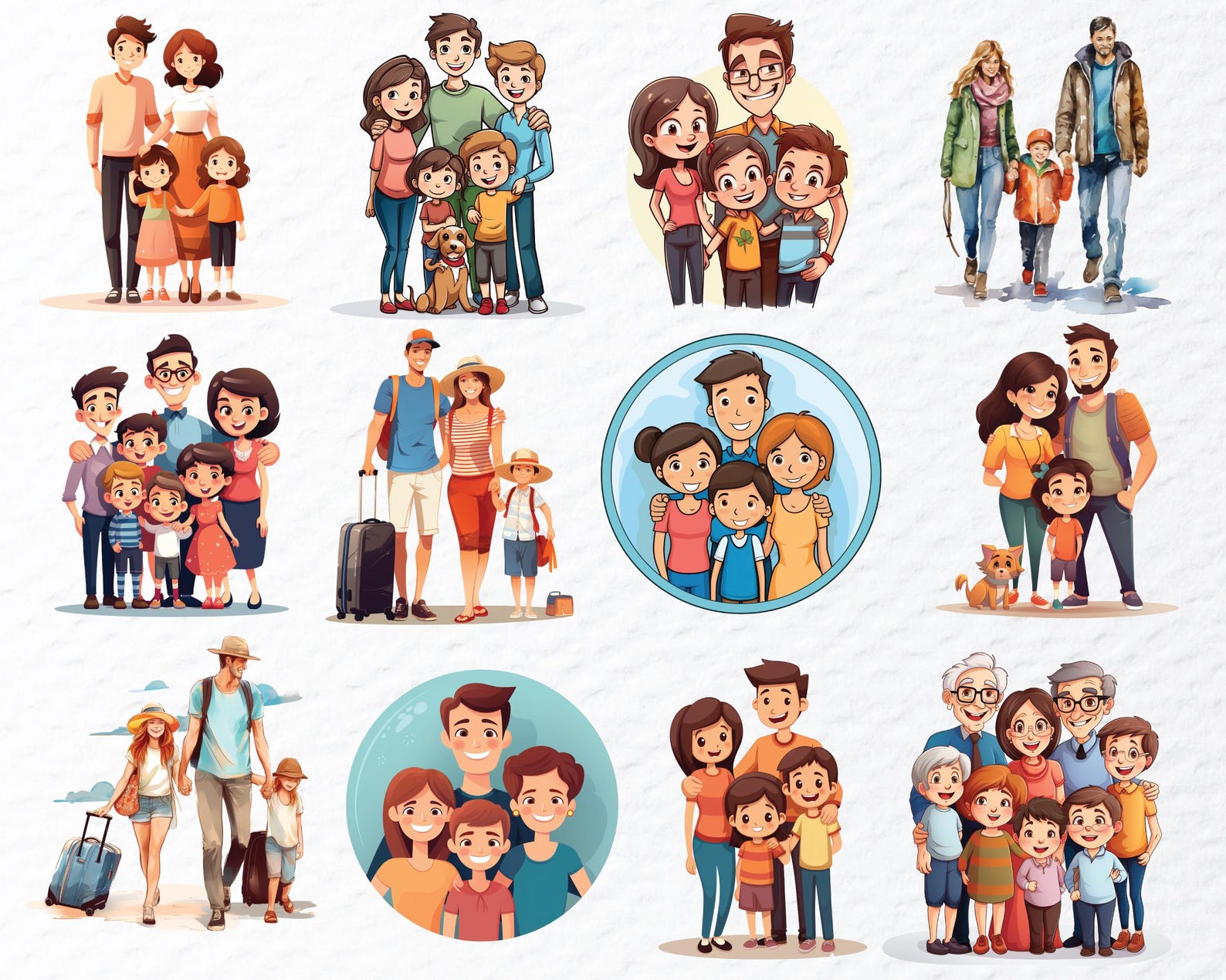 Watercolor Family Clipart Bundle: Transparent PNG Files (1024x1024px ...