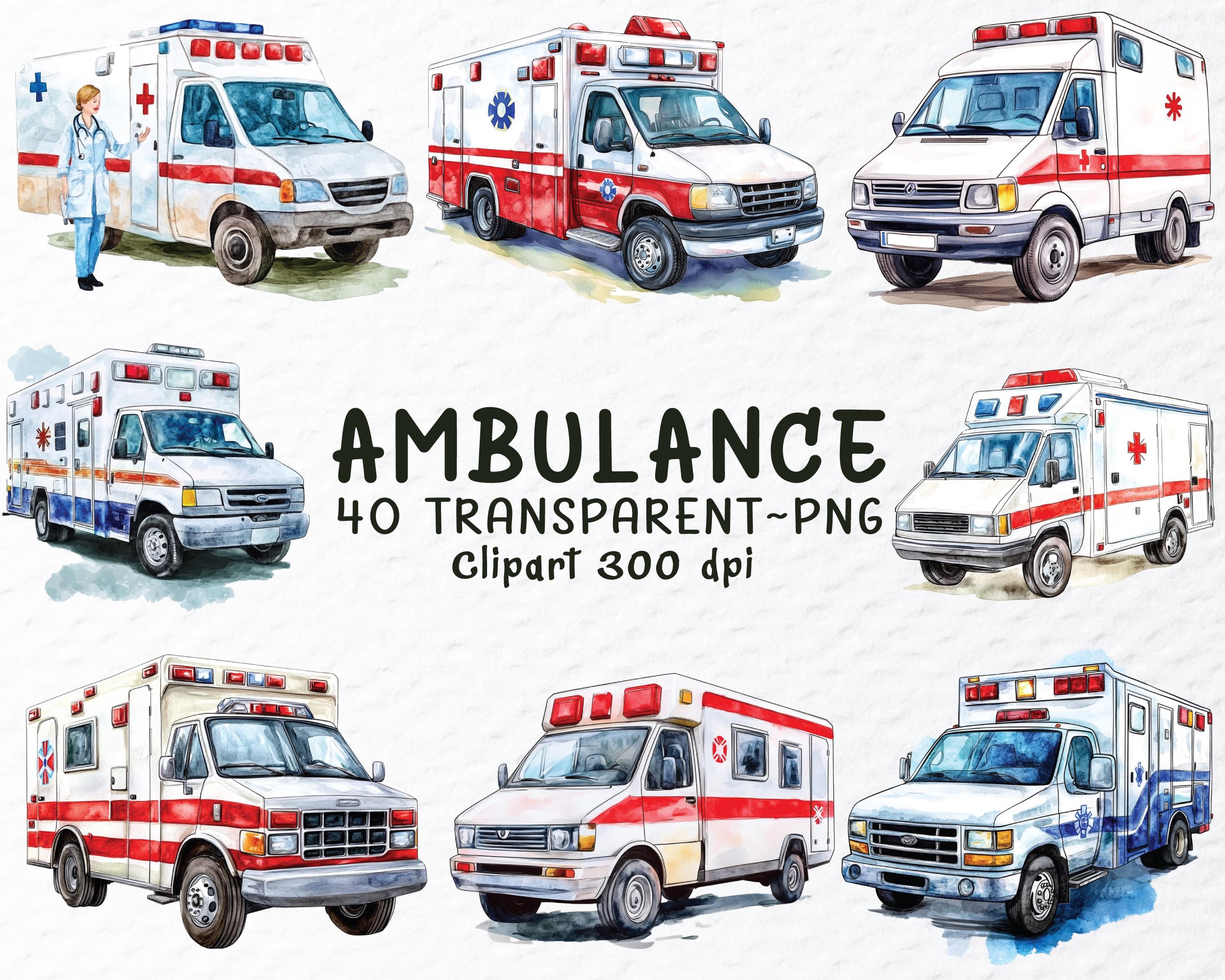 Watercolor Ambulance Clipart Bundle: Emergency Vehicle PNG Files ...