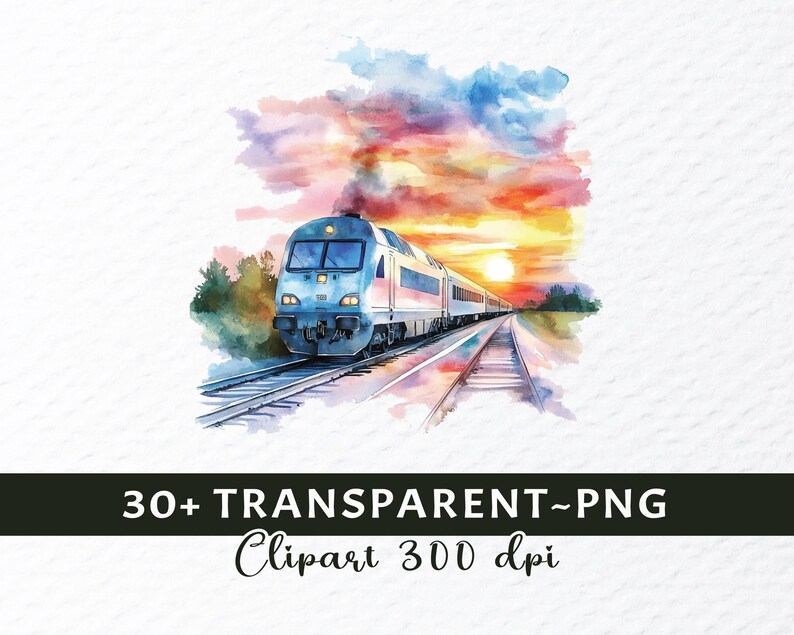 Watercolor Train Clipart Bundle: Vintage Steam Trains (PNG Files) - Etsy