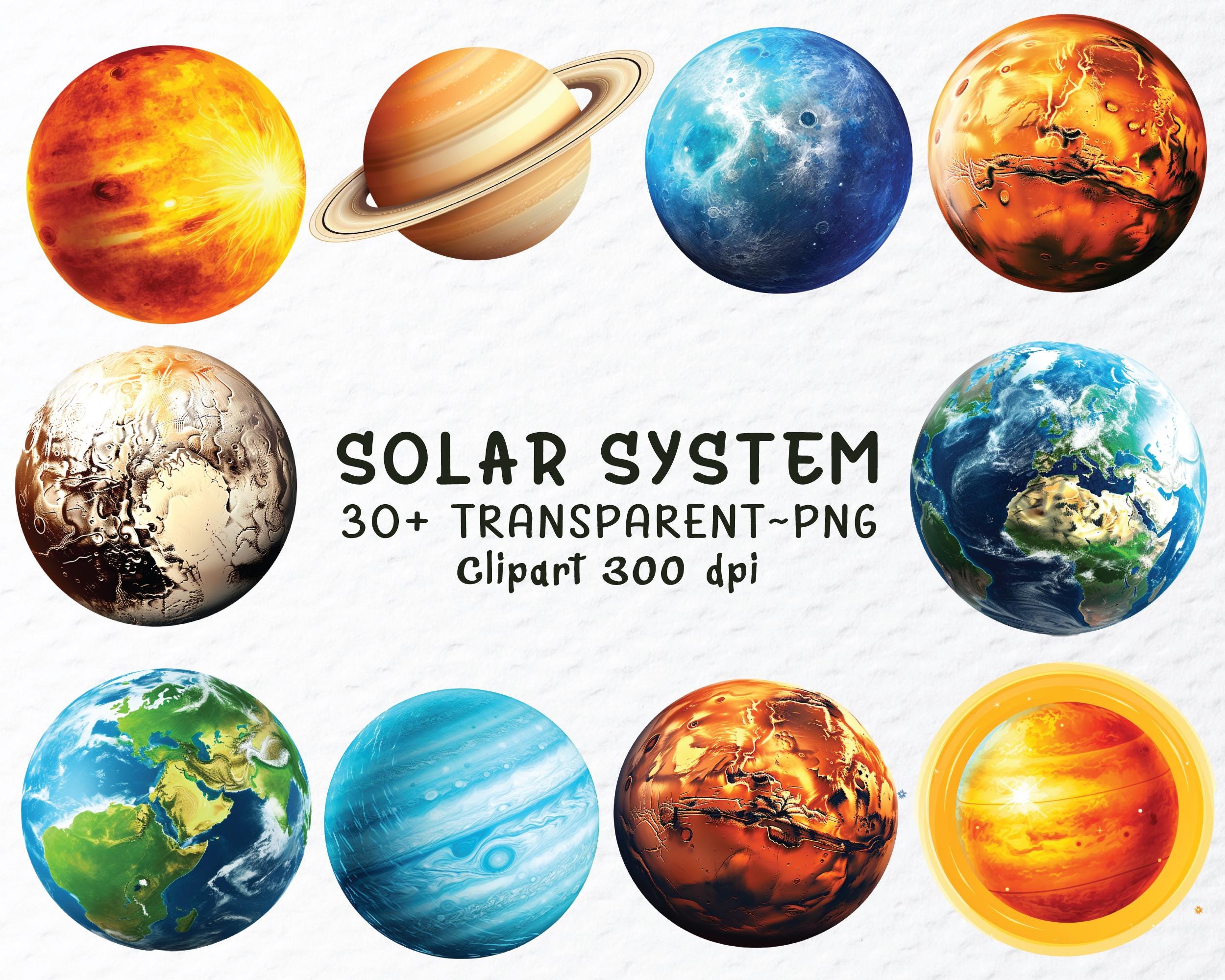Watercolor Solar System Clipart Bundle: Planet PNG Files (digital ...