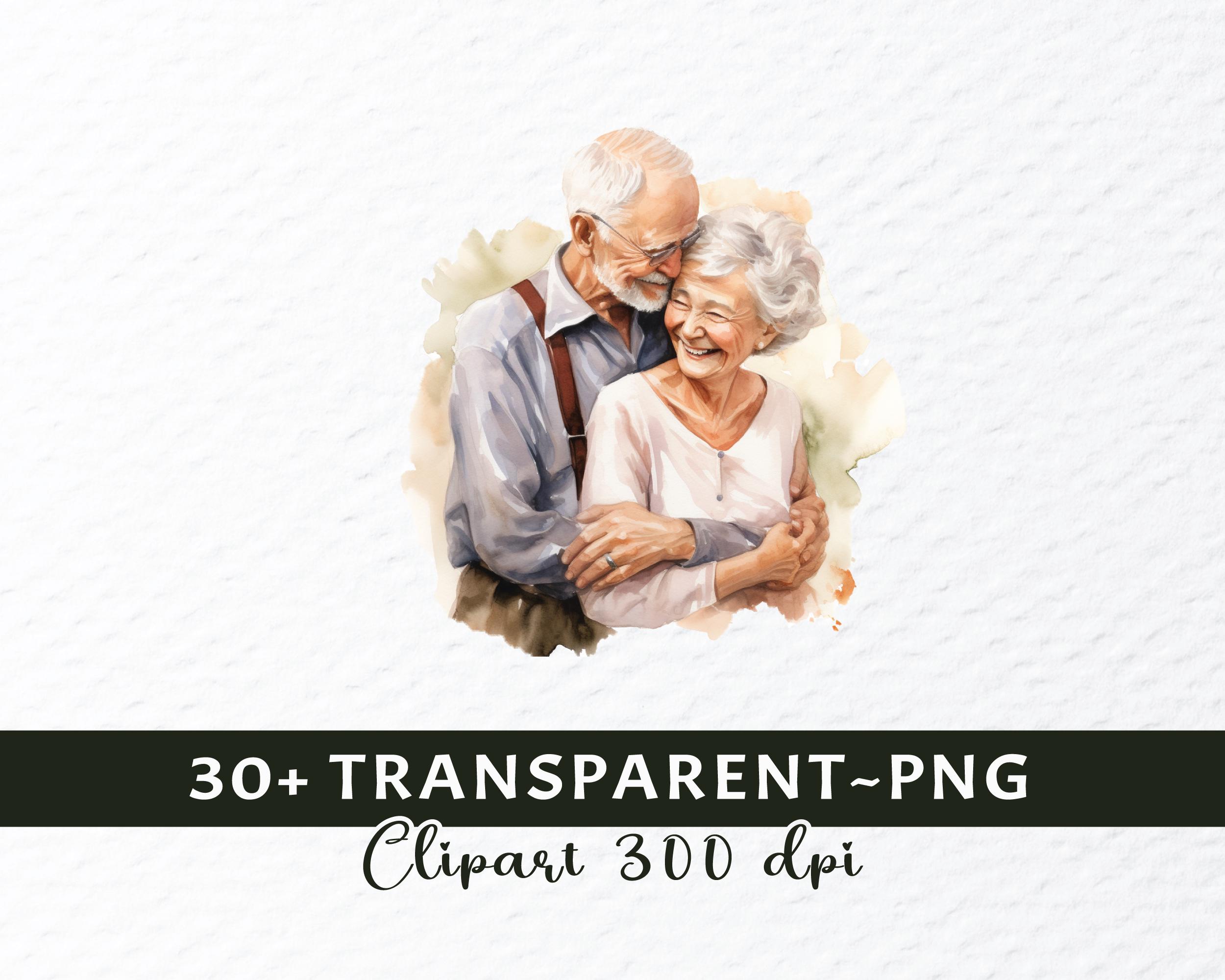 Watercolor Grandparents Clipart Bundle: Transparent PNG Files (digital ...