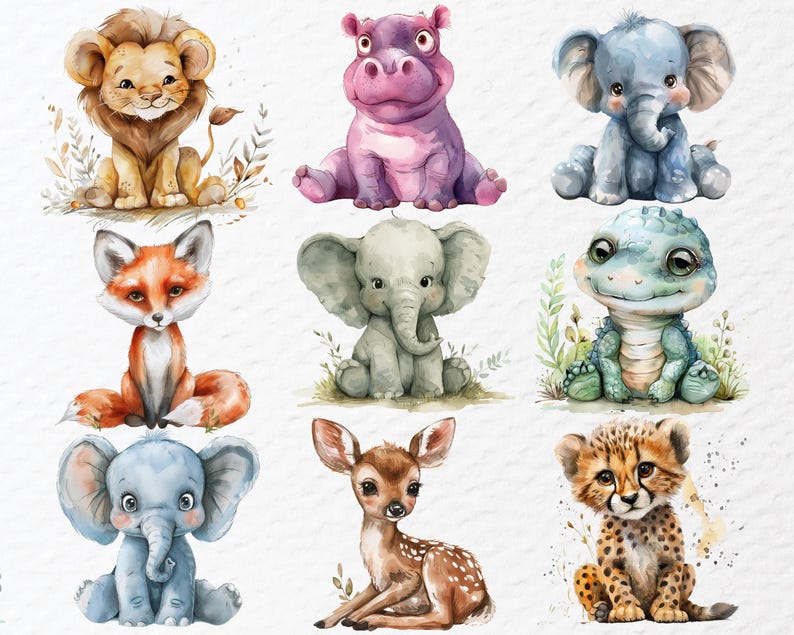 Jungle Baby Animals PNG Clipart Bundle, Safari Nursery Animals Design ...