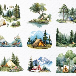 Watercolor Camping Clipart Bundle: Forest Adventure PNG Files (digital ...